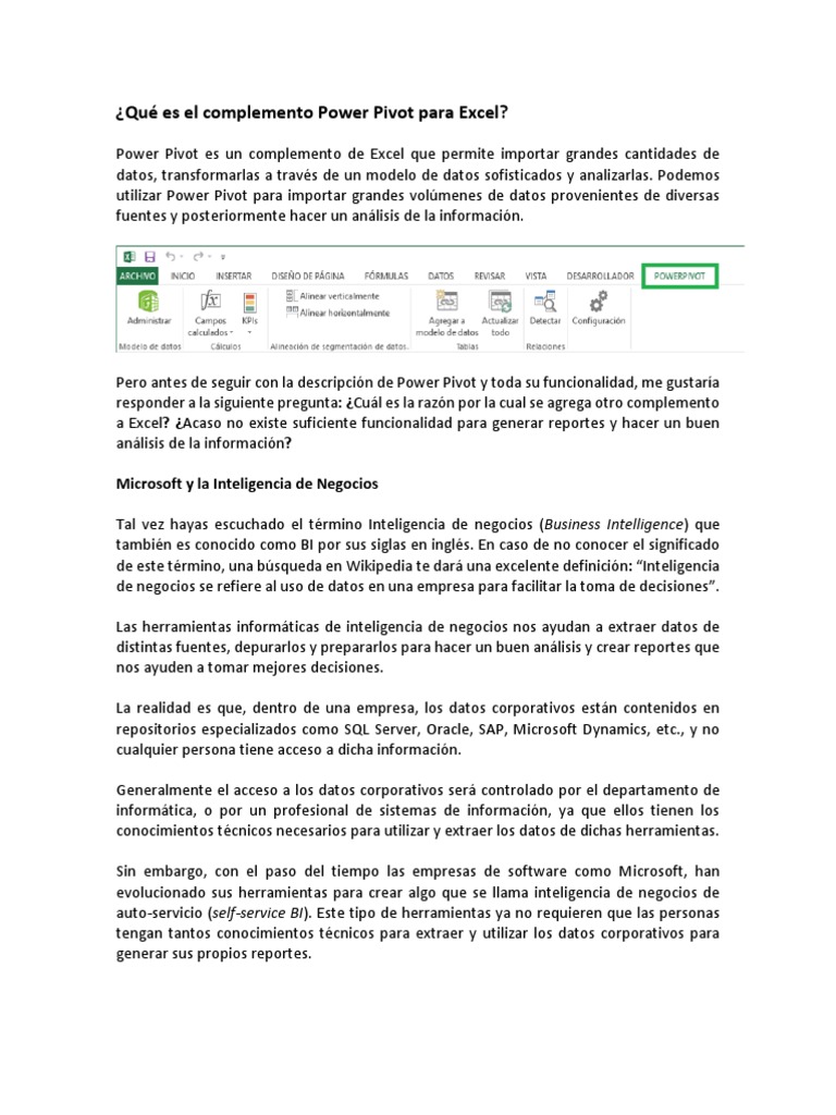 Power Pivot para Excel | PDF | Inteligencia de negocios | Microsoft Excel