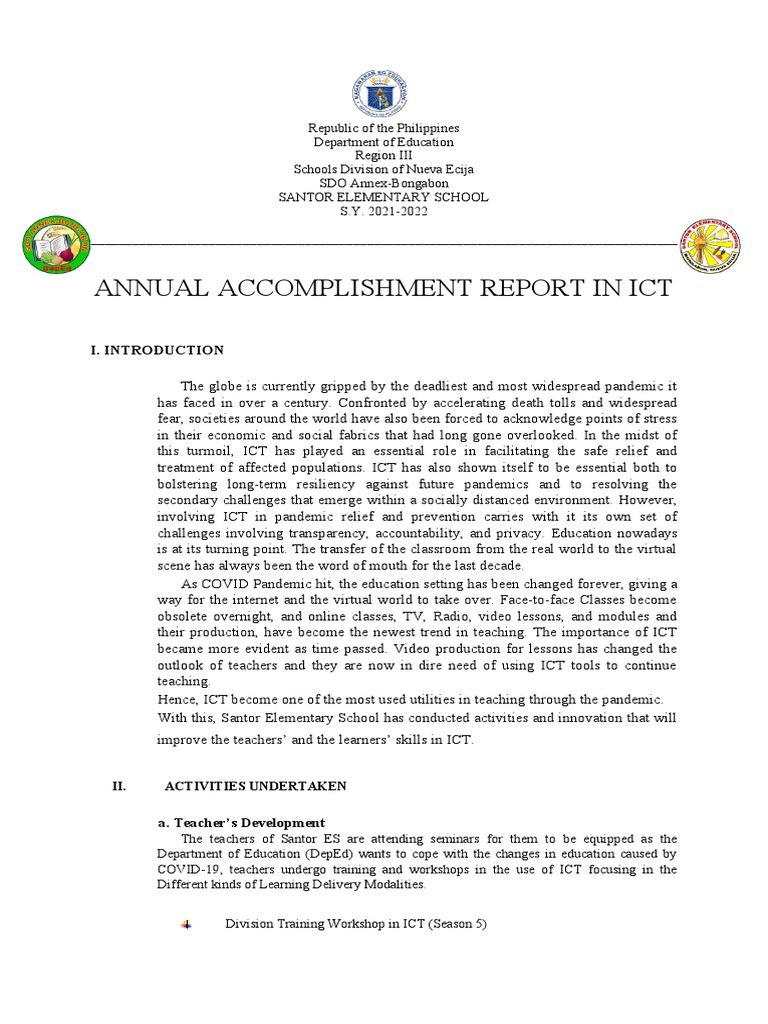 ICT Accomplishment Report 2021-2022 | PDF | Educational Technology ...