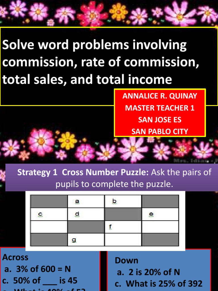 MATH 6 WEEK 5 Q2 Solving Word Problems in Commission, Rate of Commission, Total Sales, Total ...