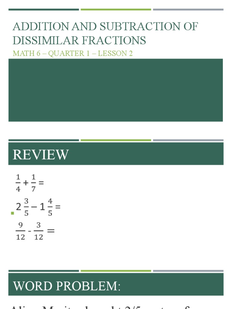 MATH Adding and Subtracting Dissimilar Fractions | PDF