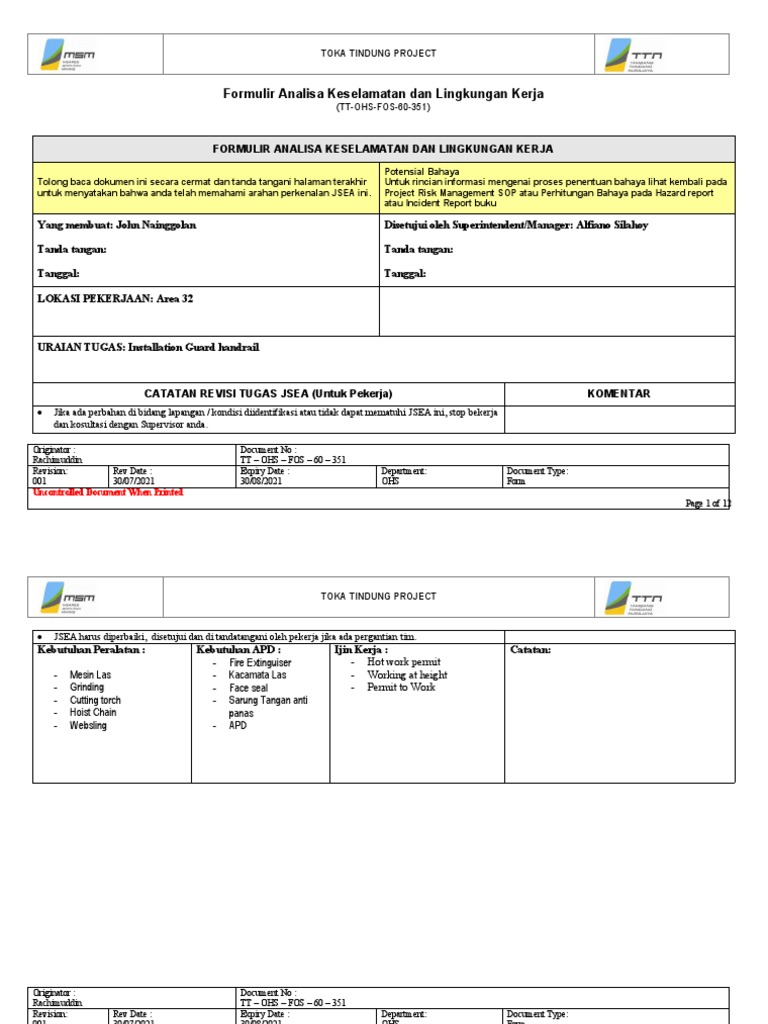 JSEA - Installation Guard Handrail | PDF