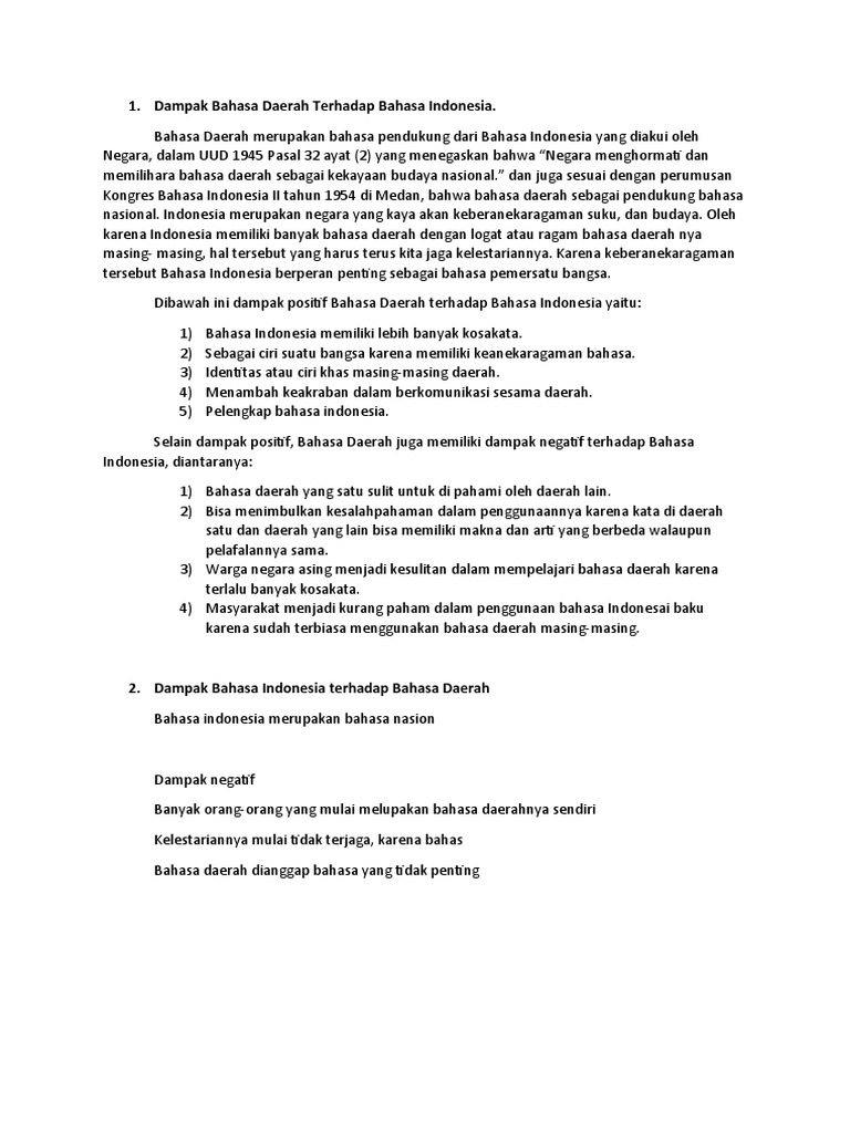 Dampak Bahasa Daerah & Indonesia | PDF