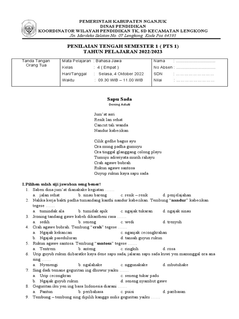 PTS B.Jawa Kls.4 | PDF