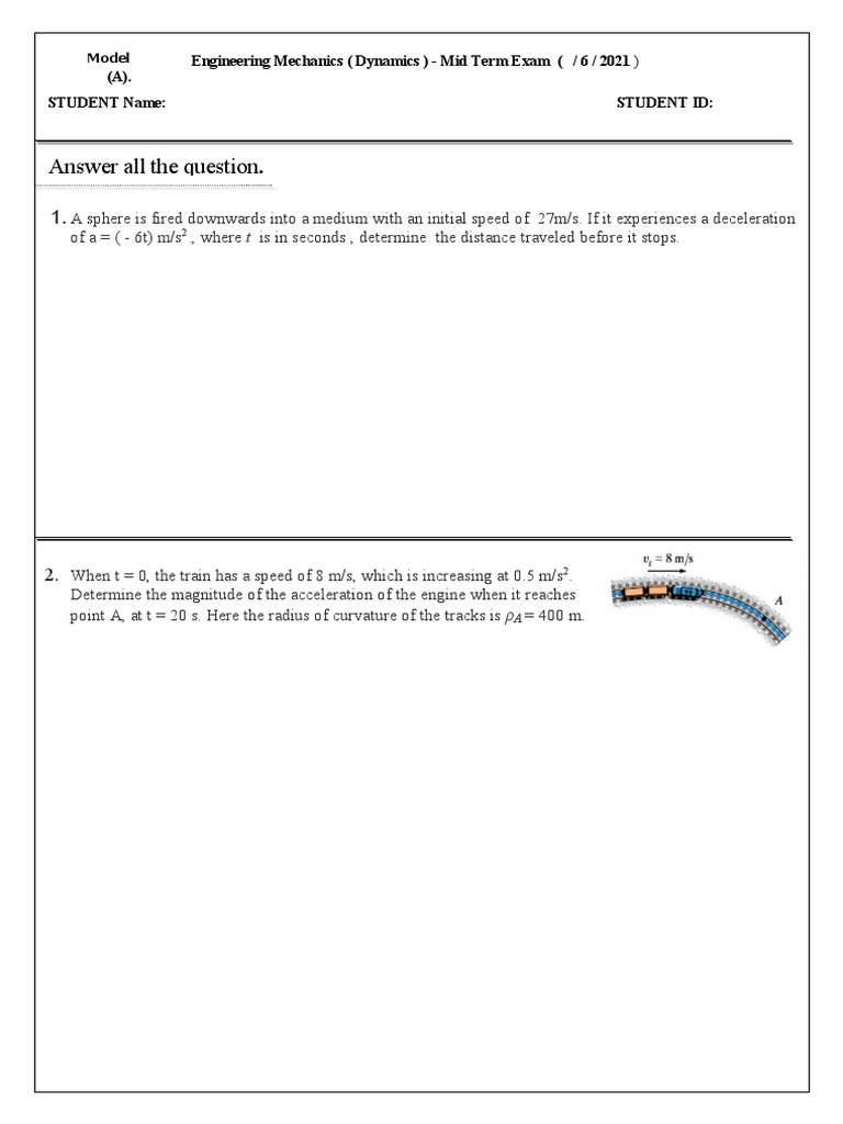 EXAM of Engineering Mechanics Model (A) | PDF