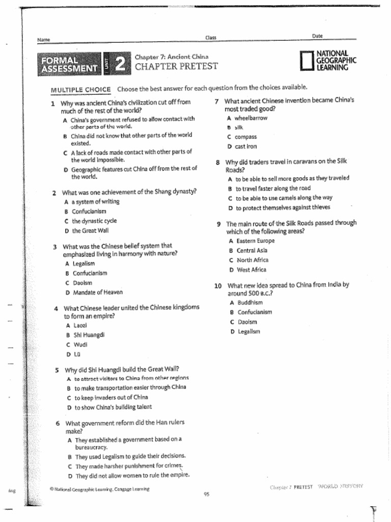 Wallace 6SS Week1AncientChinaAncientChinaQuiz | PDF