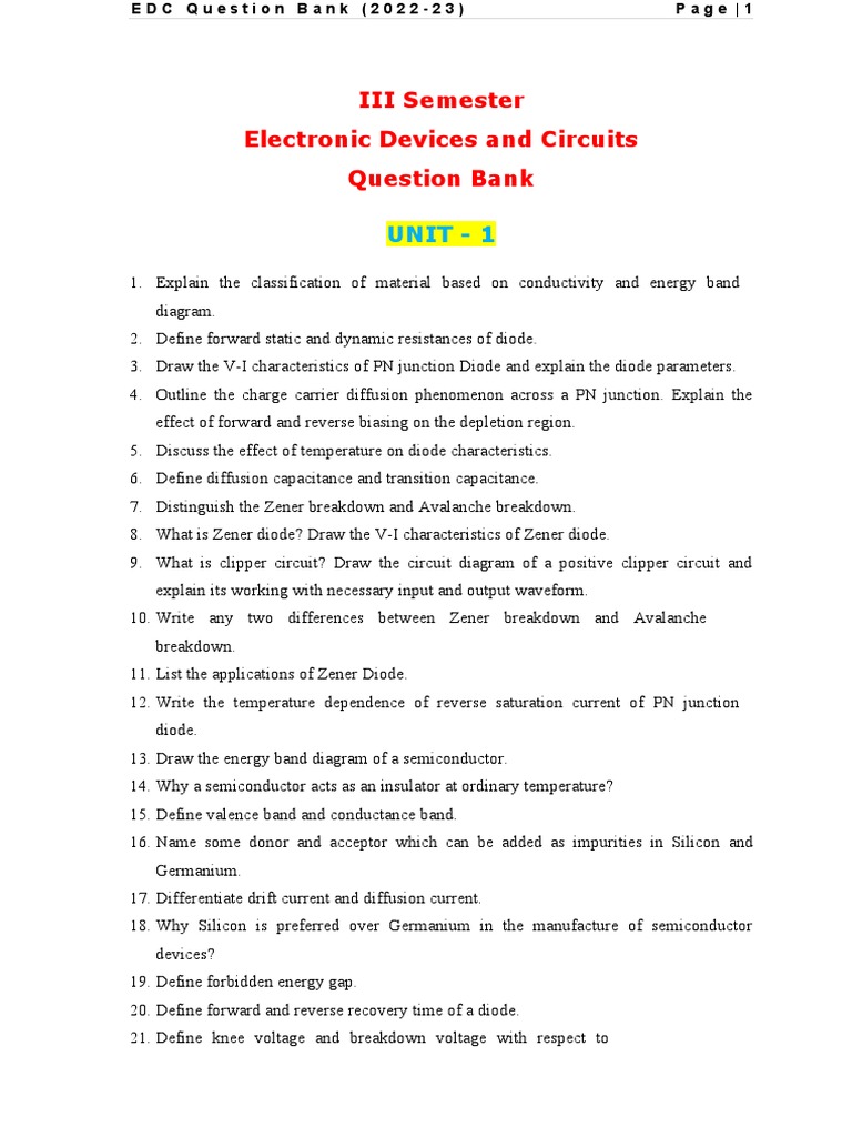 EDC - Question Bank | PDF | Bipolar Junction Transistor | Rectifier