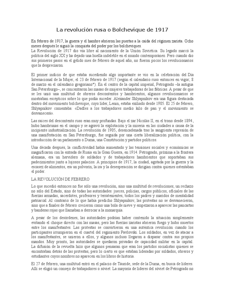 La Revolución Rusa de 1917: Orígenes y Líderes | PDF | Vladimir Lenin ...