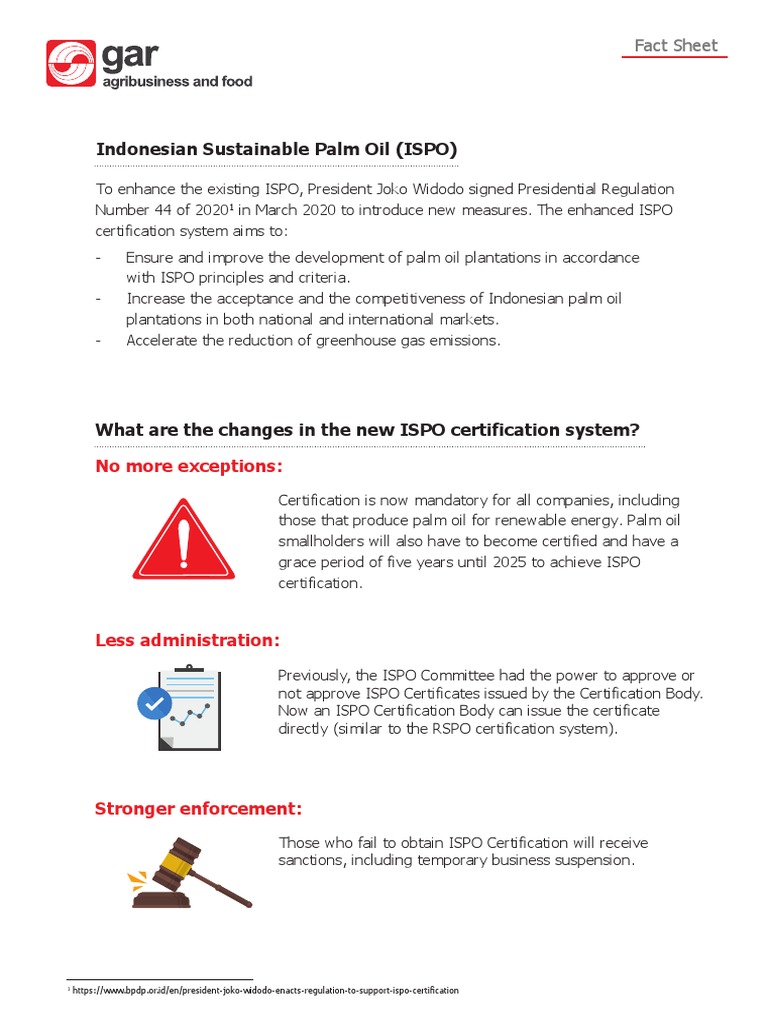 Indonesian Sustainable Palm Oil ISPO Fact Sheet | PDF | Palm Oil ...