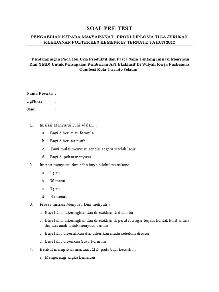 Soal IMD dan ASI Eksklusif | PDF | Pengembangan Diri | Kesehatan Holistik