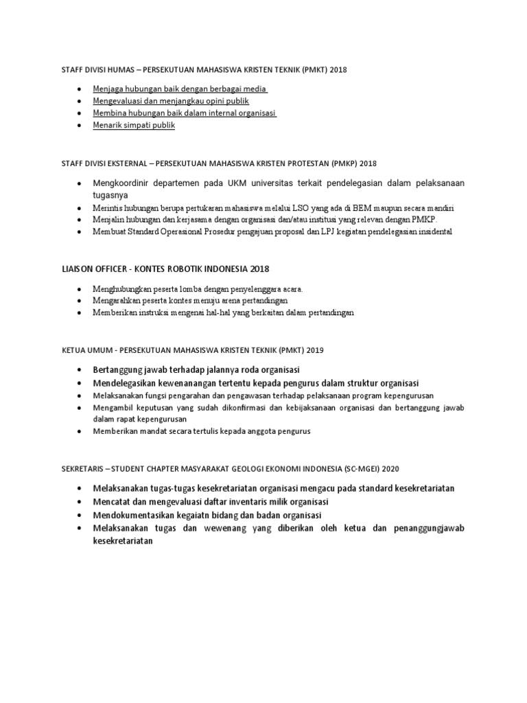 Staff Divisi Humas | PDF | Karier & Perkembangan | Bisnis