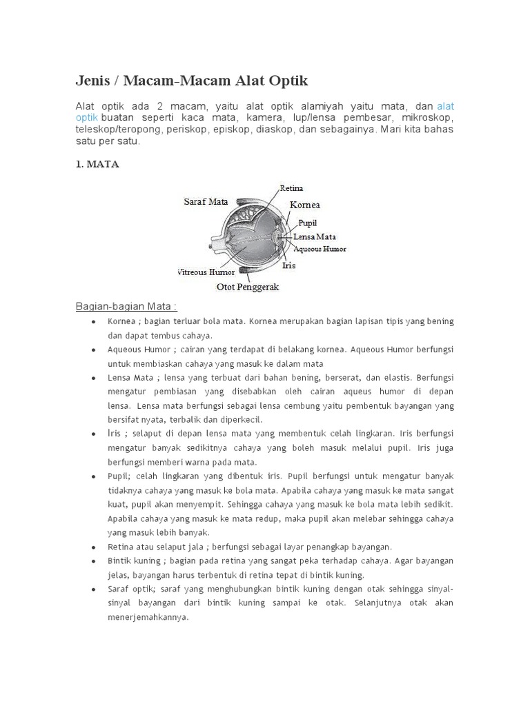 Jenis Alat Optik: Mata hingga Periskop | PDF | Sains & Matematika