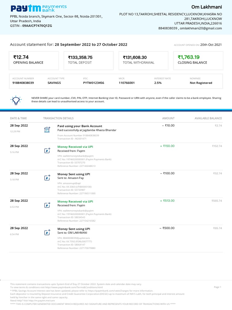 Account Statement: Sep-Oct 2022 | PDF