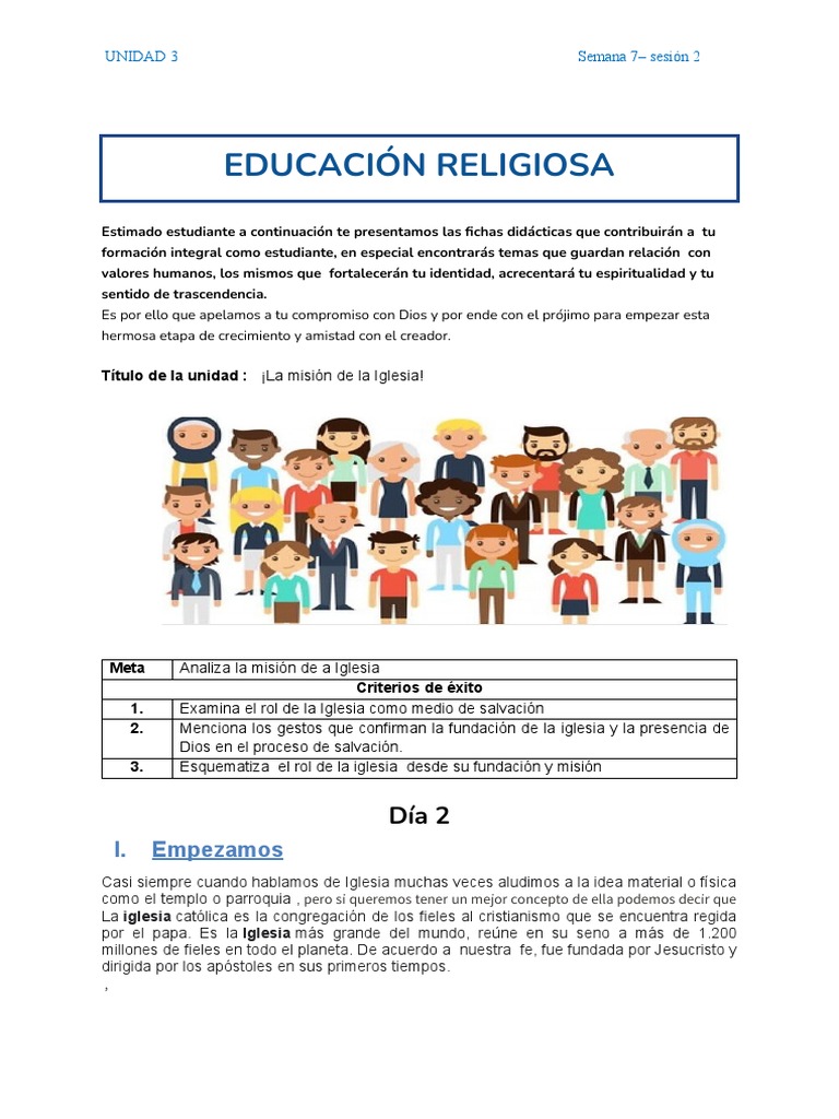 Ficha 14 - La Misin de La Iglesia - Da 2 - 7 y 8 | PDF | Iglesia Católica | Jesús