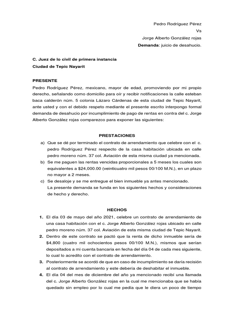 demanda civil | PDF | Desalojo | Justicia