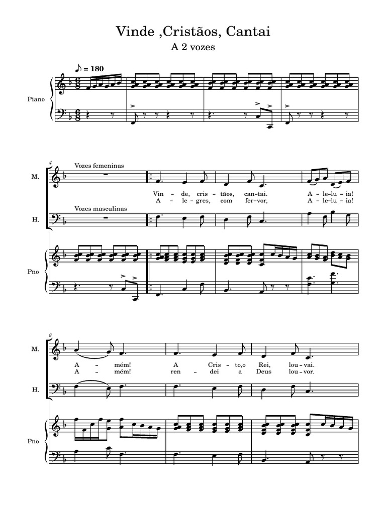 Vinde - , Cristãos, - Cantai 2 Vozes (Com Vozes) - 1 | PDF