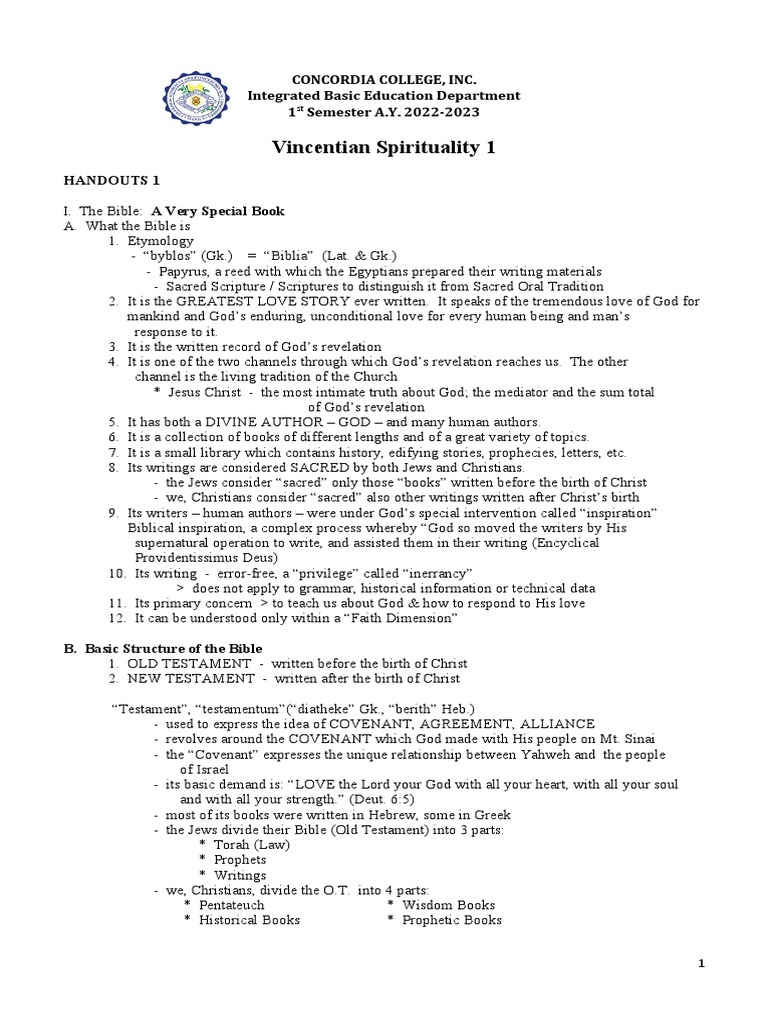 Handouts 1 | PDF | Old Testament | 1st Millennium Bc Books