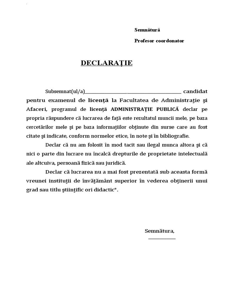 Declaratie Plagiat Licenta | PDF