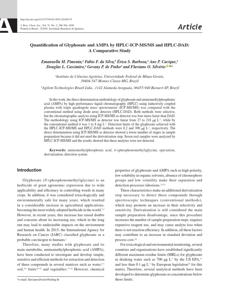 Gly and Ampa HPLC Icp-Msms and HPLC Dad Comparative Study | PDF | High ...