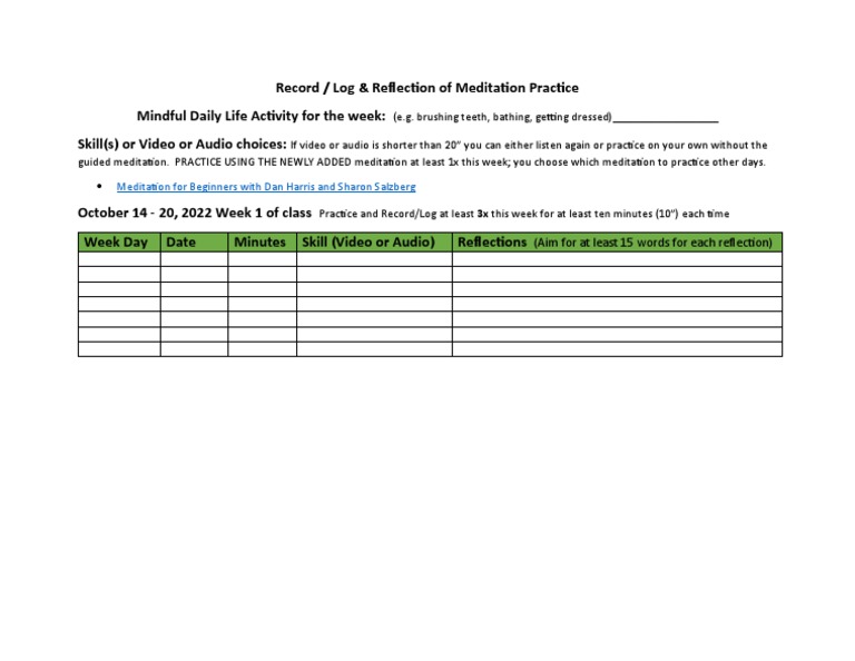 Meditation Practice Log and Reflection | PDF