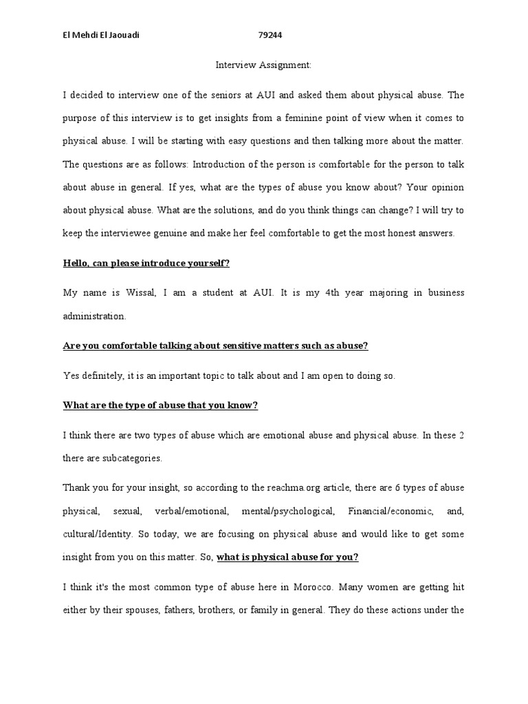 Interview Assignment | PDF | Problem Behavior | Social Institutions