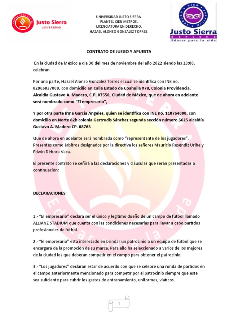 Contrato de Juego y Apuesta | PDF | Asociación de Futbol