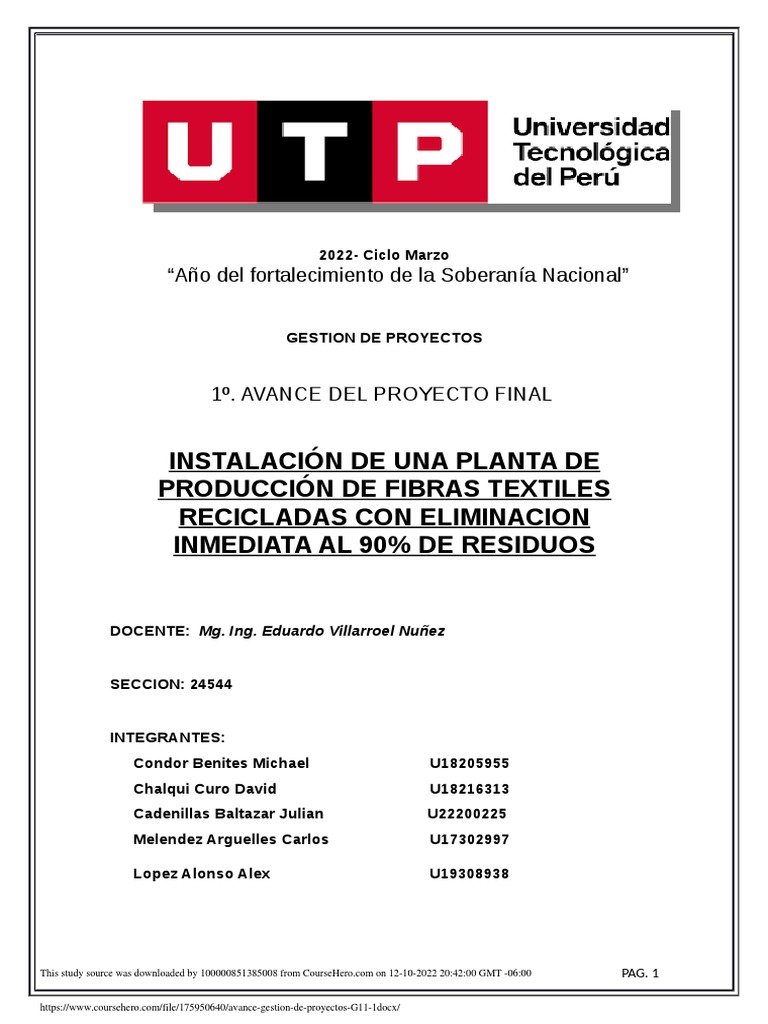 Avance Gestion de Proyectos G11 1 | PDF | Hormigón | Residuos