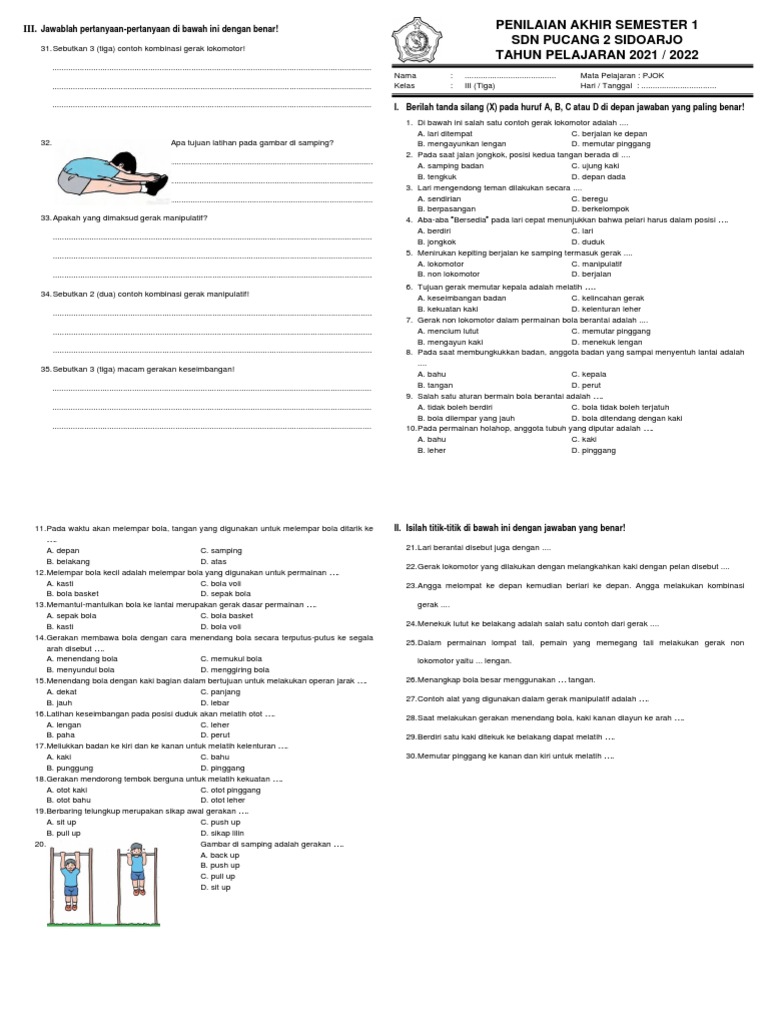 Contoh Latihan Soal Kelas 3 Pjok | PDF
