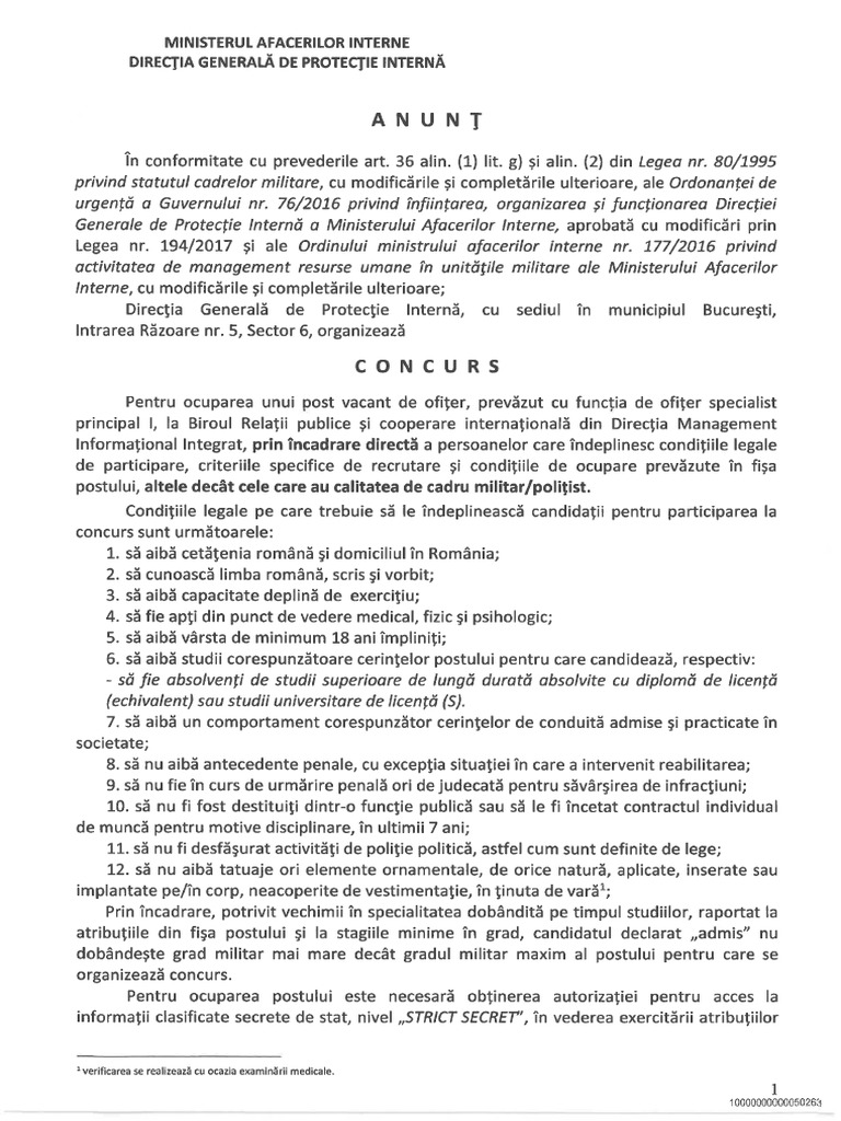 Anunt Concurs Ofiter BRPCI DMII | PDF
