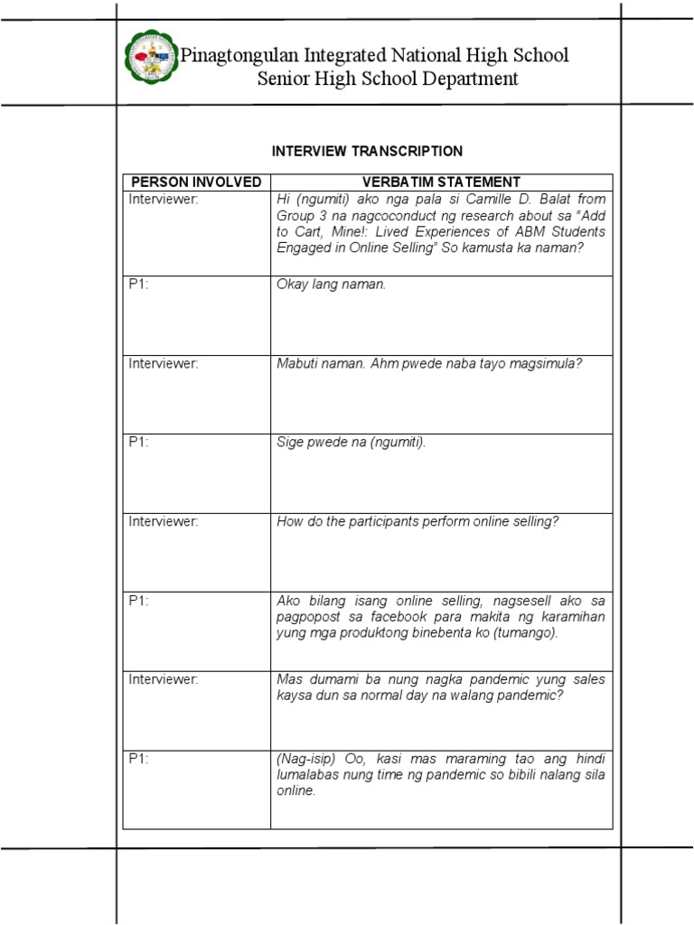 Interview Transcription P1 P5 | PDF