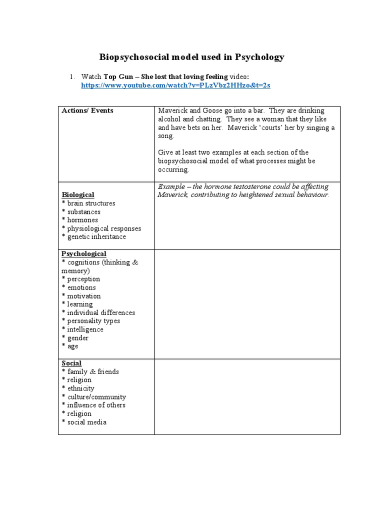 Top Gun - Biopsychosocial Model Worksheet 24 | PDF