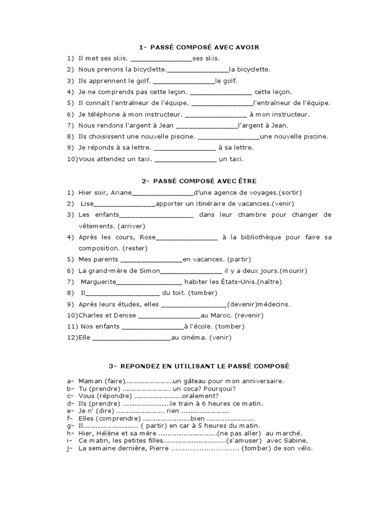 Exercices Passé Composé avec Avoir | PDF