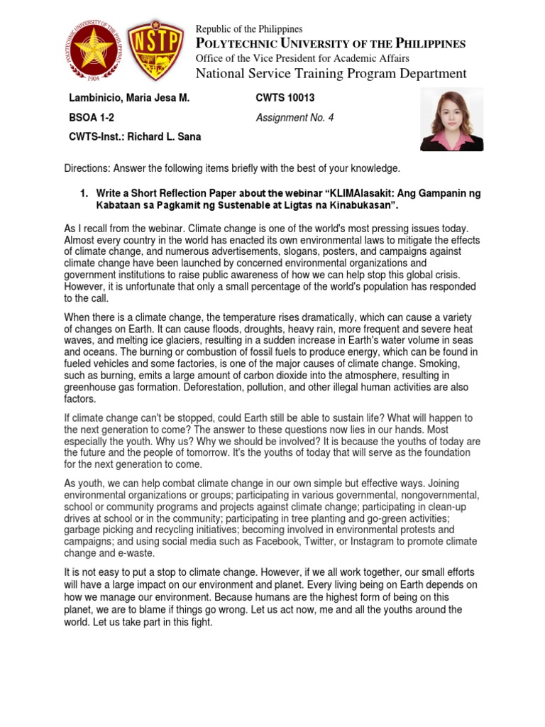Cwts 10013 Assignment No. 4 | PDF | Climate Change | Waste