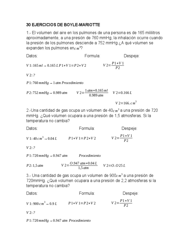 30 Ejercicios de Boyle-Mariotte | PDF | Gases | Litro