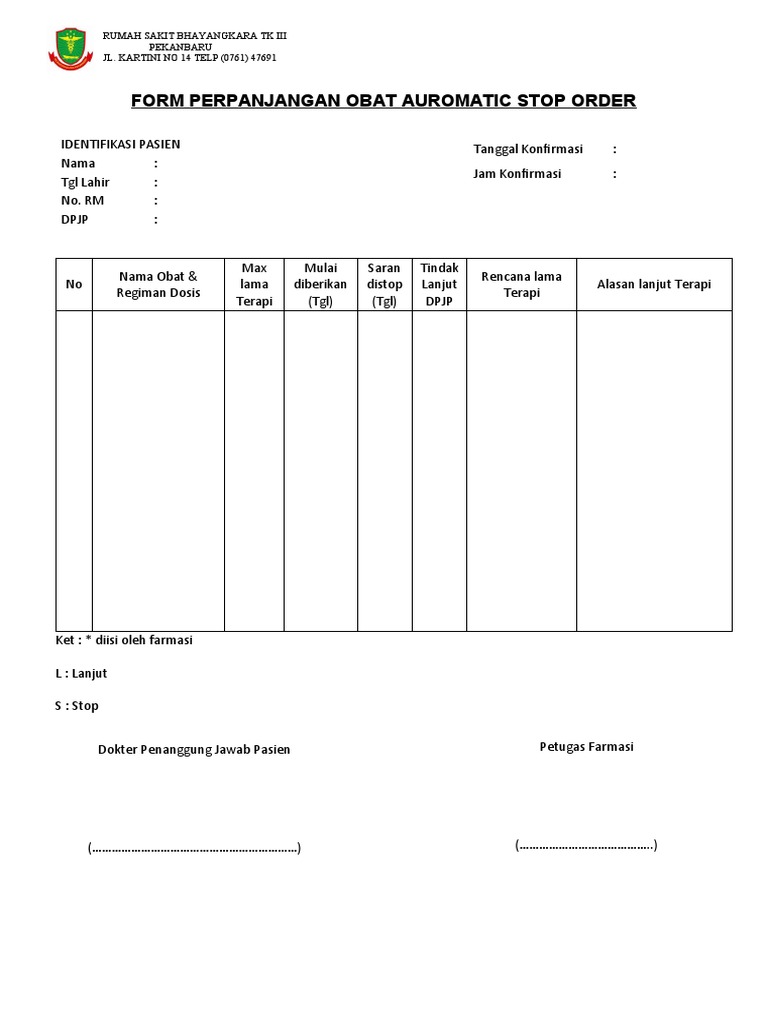Contoh Form Automatic Stop Order | PDF