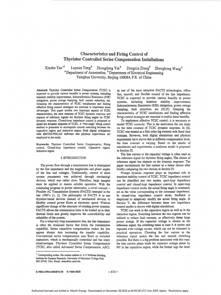 Characteristics And Firing Control Of Thyristor Controlled Series