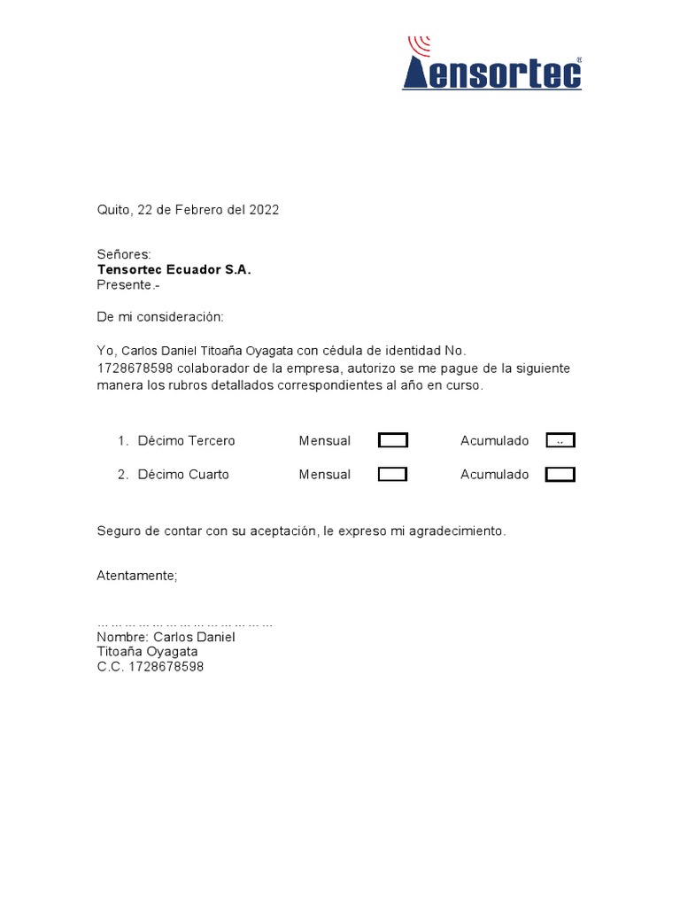 Carta de Mensualización de Décimos 2020 | PDF