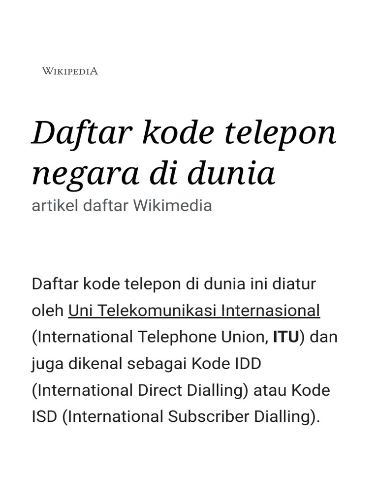 Daftar Kode Telepon Negara Di Dunia - Wikipedia Bahasa Indonesia ...