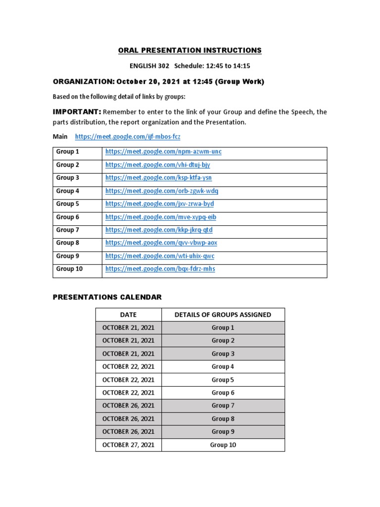 E302 - ORAL PRESENTATION INSTRUCTIONS | PDF