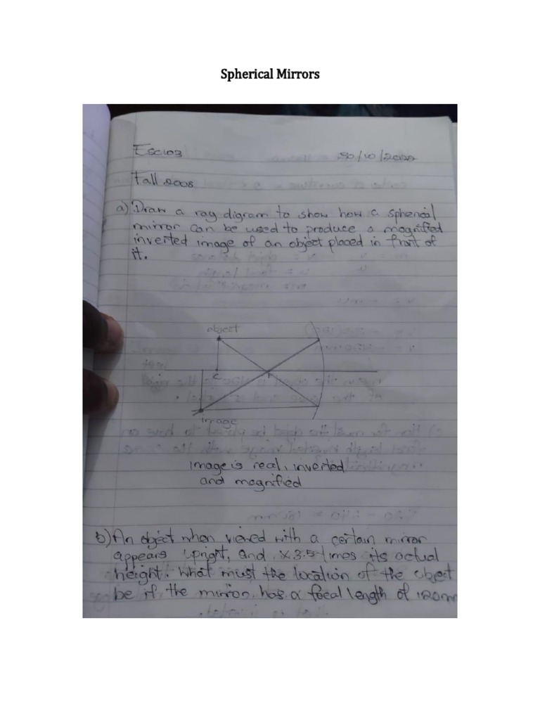 Spherical Mirrors Worksheet | PDF