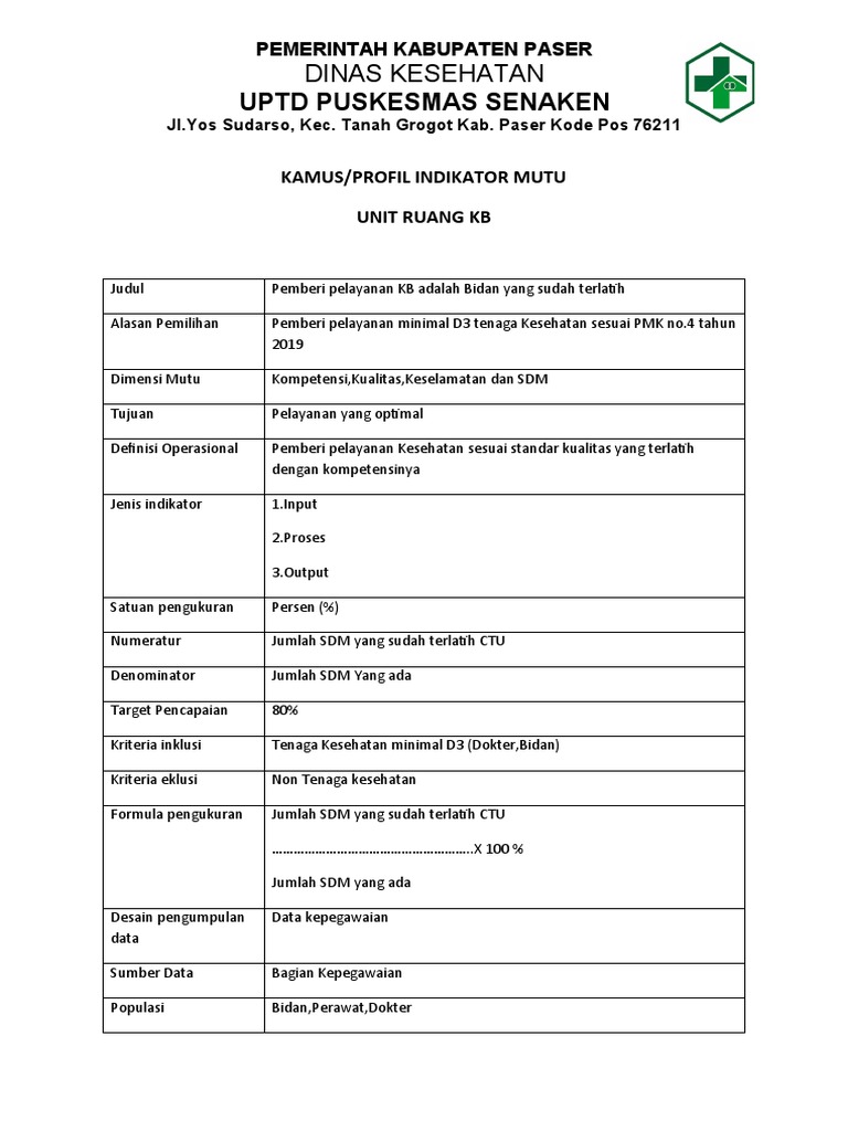 Kamus Profil Indikator Mutu KB | PDF | Bisnis | Komputer