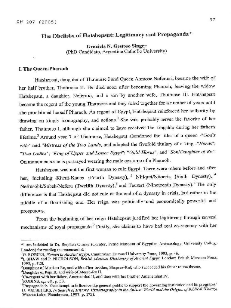 The Obelisks of Hatshepsut Legitimacy An | PDF