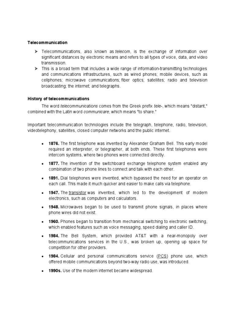 Overview of Telecommunication Systems | PDF | Computer Network ...