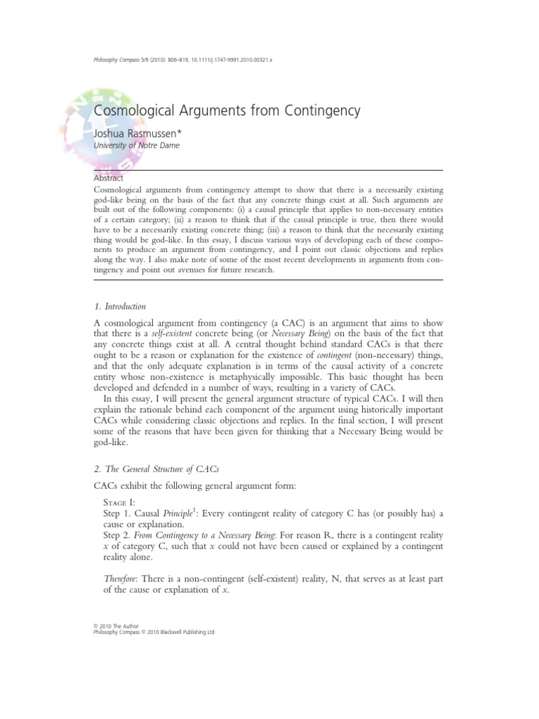 Rasmussen Joshua 22cosmological Arguments From Contingency22 | PDF ...