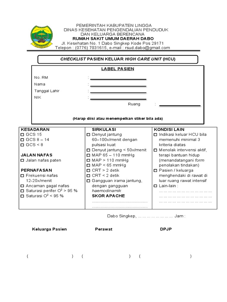 Form Checklist Pasien Keluar Hcu Ok | PDF