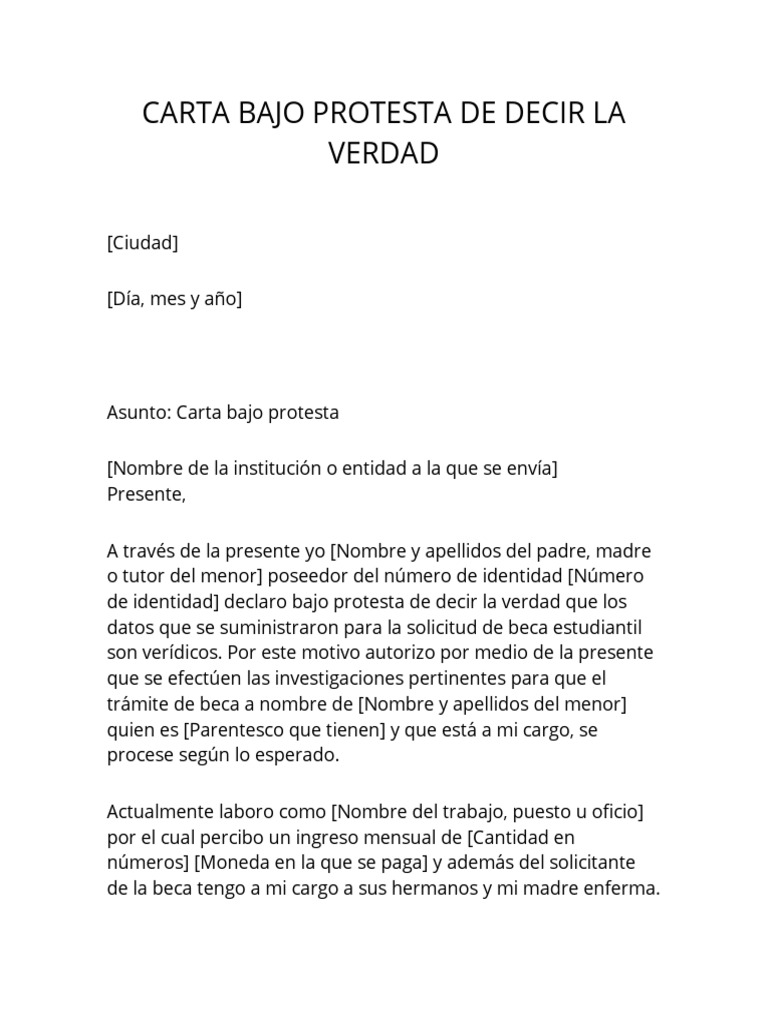 Carta Bajo Protesta de Decir La Verdad | PDF Carta Bajo Protesta de Decir La Verdad | PDF