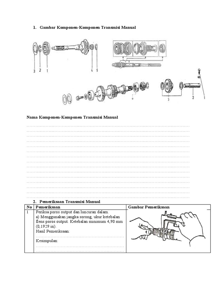Job Sheet Pemeriksaan Transmisi Manual | PDF