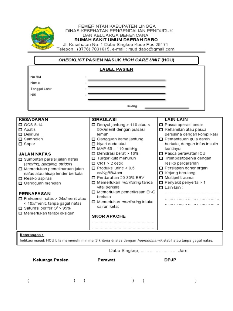 FORM CHECKLIST PASIEN MASUK HCU Ok | PDF FORM CHECKLIST PASIEN MASUK HCU Ok | PDF