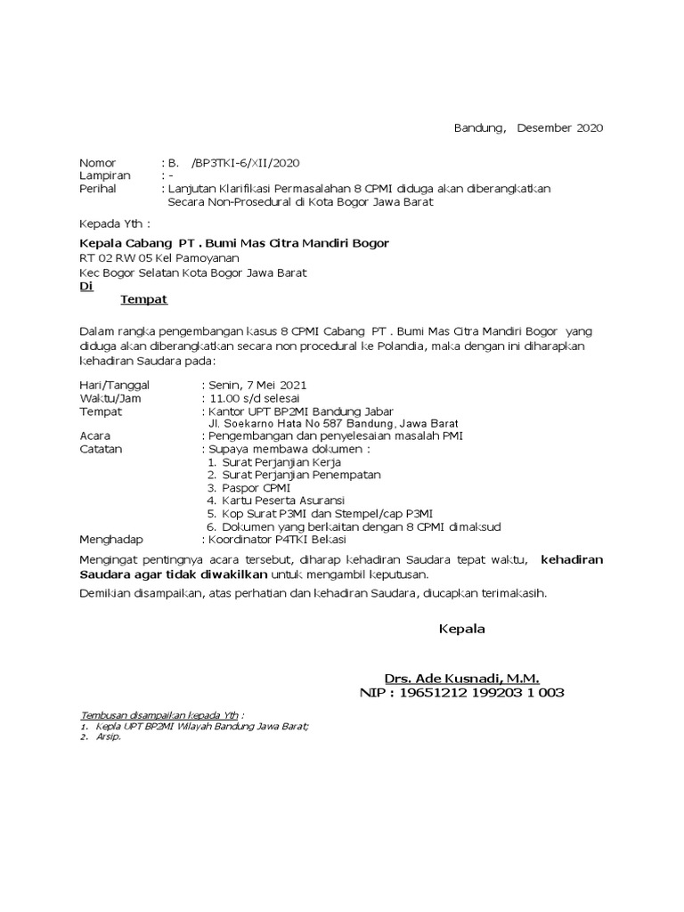 Surat Pangilan PT Bumi Mas | PDF