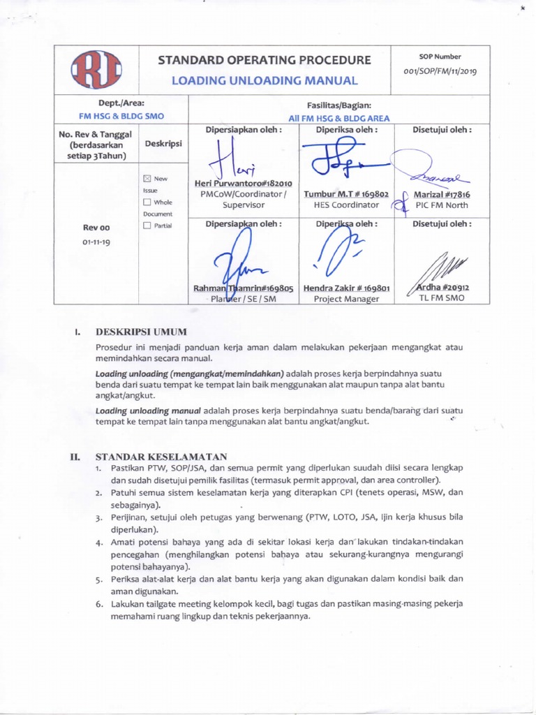01 Sop Loading Unloading Manual Pdf