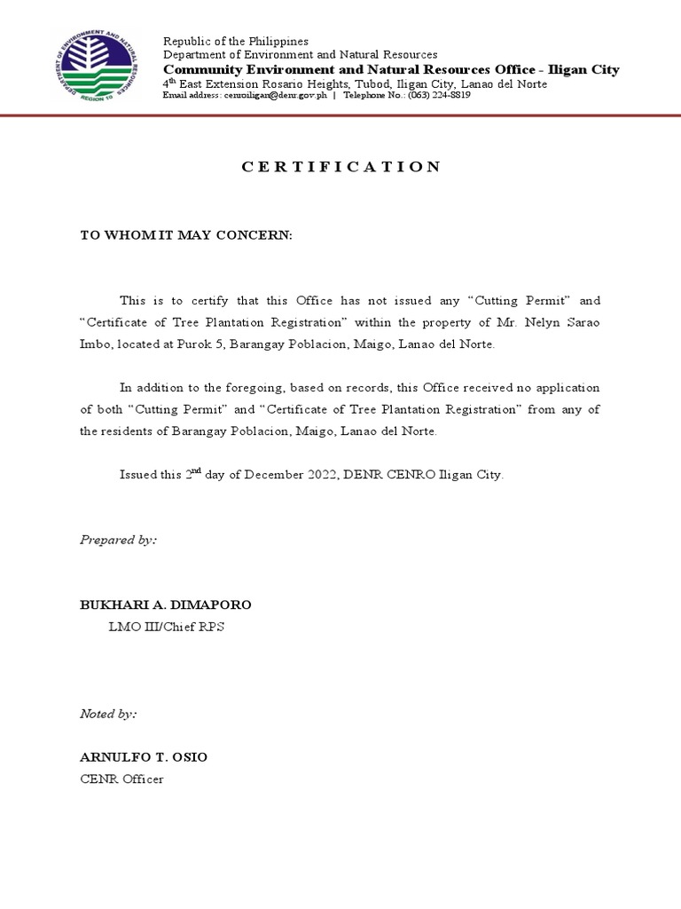 Negative Certification | PDF